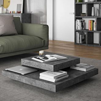 TemaHome Temahome - Table basse 4 plateaux 90x90 cm en bois effet b&eacute;ton et noir - slate