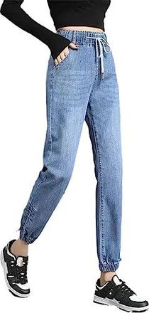 Generic Cordon Cheville-Longueur L&acirc;che Surv&ecirc;tement Jean Femmes Couleur Unie Rayures Denim Pantalon Tout Match &Eacute;lastique Denim Pantalon