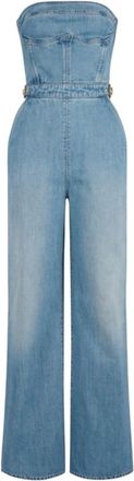 Elisabetta Franchi Femme, Combinaisons et Ensembles, Bleu, Taille: 40 FR Denim Bustier Palazzo Jumpsuit
