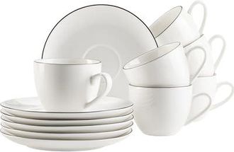 M&auml;ser M&auml;ser Serie Felise, Espressotassen Set 12-teilig aus Porzellan - 6 Tassen & 6 Untertassen - Wei&szlig; mit schwarzem Rand