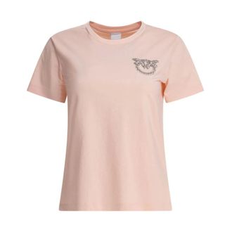 Pinko Pinko, Femme, Tops, Rose, Taille: 36 FR T-shirt Rose &agrave; Col Rond avec Logo
