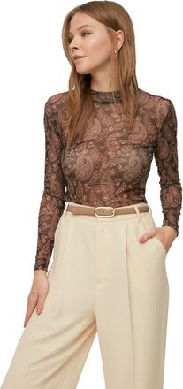 Trendyol Multicolored Paisley Patterned Fitted High Collar Tulle Stretchy Knitted Blouse TWOAW20BZ1008