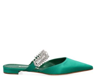 Manolo Blahnik Emerald Green Satin Lutara Crystal Flats Size 39