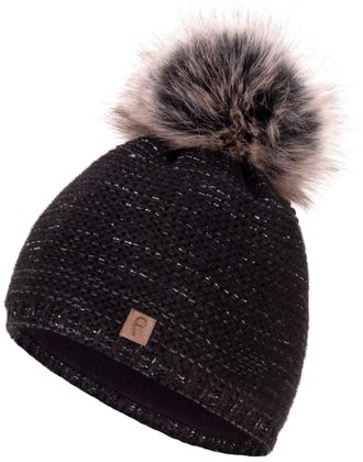 Faera Winterm&uuml;tze M&uuml;tze Damen warm gef&uuml;ttert Kunstfell Bommel Bommelm&uuml;tze Fleecefutter Winter Strickm&uuml;tze Beanie M&uuml;tze 31, Farbe:Schwarz