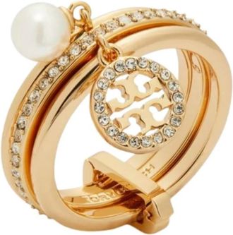 Tory Burch Femme, Accessoires, Jaune, Taille: 44 MM Bague Charm Icon Pav&eacute;