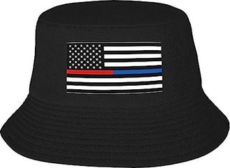 Generic Chapeau De Seau Drapeau Am&eacute;ricain avec Fines Lignes Rouges Et Bleues Chapeaux De Visi&egrave;re &Agrave; Large Bord Mode Bonnet Soleil, pour Plage, Le Camping, La R