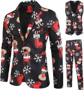Generic 2 Pièces Costumes De Noël pour Hommes Manches Longues, Vestes De Noël pour Hommes Imprimé Noel pour Les Affaires Et Le Commerce Extérieur Christmas La