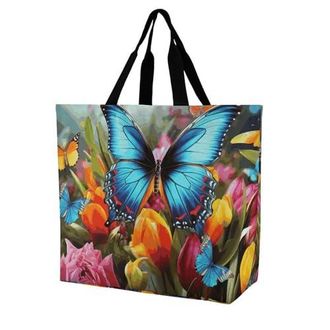 Generic Papillon Et Fleur Color&eacute;s Sac Cabas L&eacute;ger Sacs Grand Sac Fourre Tout Pour Travail Quotidienne Voyage