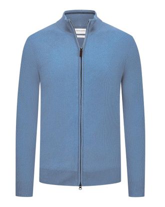 Tom Rusborg Strickjacke mit Stehkragen aus einem Baumwolle-Seide-Mix in