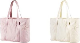 Generic Sac fourre-tout de couleur unie avec fermeture &eacute;clair - Sac &agrave; bandouli&egrave;re spacieux pour femme - Grande capacit&eacute;, Rose + blanc, m