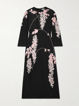 Bernadette Harry Midikleid Aus Crêpe De Chine Aus Seide Mit Verzierungen - Schwarz