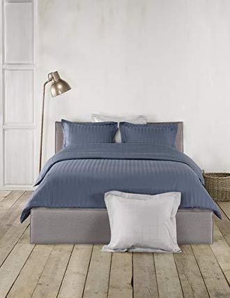 De Witte Lietaer Bettwäsche Zygo Indigo Bettbezug + 1 Kissenbezug mit Lenkrad gekämmte Baumwolle blau Marineblau 140 x 220 cm