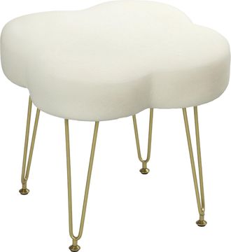 HOMCOM Hocker Sitzhocker in Kleeblattform mit Stahlbeinen Fu&szlig;hocker mit Samtoptik Polsterhocker f&uuml;r Schlafzimmer, Wohnzimmer, Cremewei&szlig;