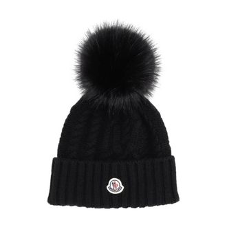 Moncler Bonnet &agrave; Pompon en Tricot Torsad&eacute; - Femme - Accessoires - Noir - Taille: ONE Size