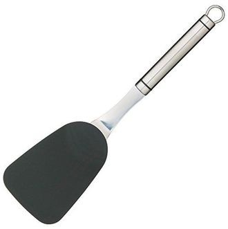 KitchenCraft Professional Pfannenwender Edelstahl, Küchenhelfer Crêpe Wender, Pfannenwender Kunststoff, Palatschinken Wender mit Polyamidkopf, ovaler Griff mit Öse
