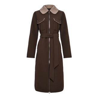 Cesare Gaspari Langer Mantel mit G&uuml;rtel und Shearling-Kragen - - Coats - Damen - Braun - M