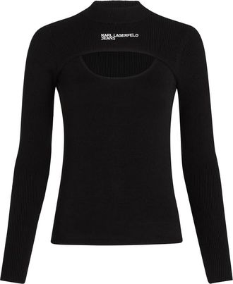 Karl Lagerfeld Cut Out Mock Neck Sweater, Black, XS