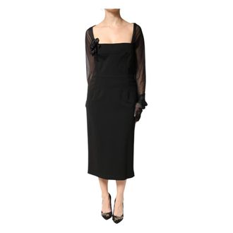 Dolce & Gabbana Sheer Yoke Rosette Sheath Midi Dress - - Dresses - Damen - Schwarzk - 2XL