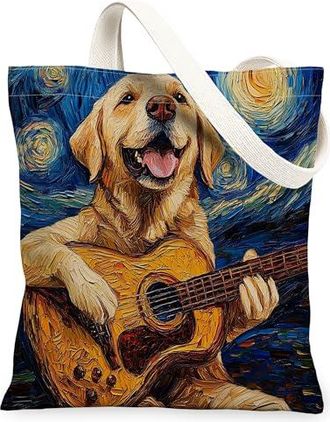 Generic Sac fourre-tout en toile r&eacute;utilisable pour le shopping Motif Labrador retriever 33 x 38,1 cm Motif guitare &eacute;toil&eacute;e Nuit &eacute;toil&eacute;e Pour femme