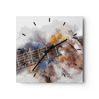 Arttor Modern Wanduhr Gitarre Musik 40x40cm Quadrat Groß Wand Uhr Glas Analog Zimmeruhren Küche Büro Wohnzimmer Glasuhr Wall Clock Dekoration Design Wanddeko