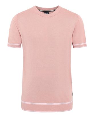 HUGO BOSS Strick-T-Shirt aus einem Leinen-Mix mit Kontrastb&uuml;ndchen in