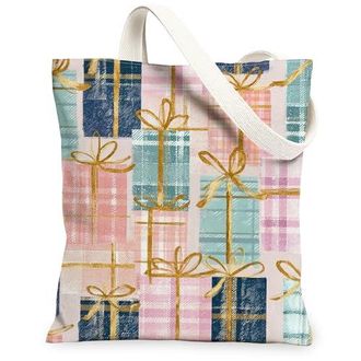Generic Sacs fourre-tout en toile &agrave; motif cadeau, cadeaux festifs, sacs d&eacute;picerie r&eacute;utilisables, l&eacute;gers et lavables, bandouli&egrave;re C, multicolore, 13x15 Inch
