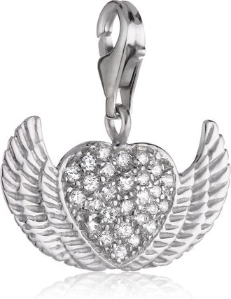 Pasionista Charms Anhänger 925 Sterling Silber Zikonia Herz mit Engelsflügeln 605203