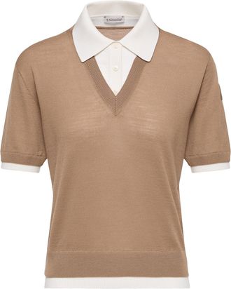 Moncler Moncler Polo Superpos&eacute; En Laine, Femme, Beige, Taille: Xs