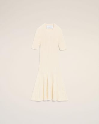 Ami Robe Mini Blanche A Godets en Maille Blanc - XXS - Femme