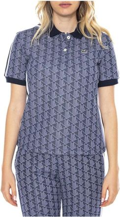 Lacoste Femme, Tops, Bleu, Taille: 34 FR Polo &agrave; Imprim&eacute; Logo Int&eacute;gral
