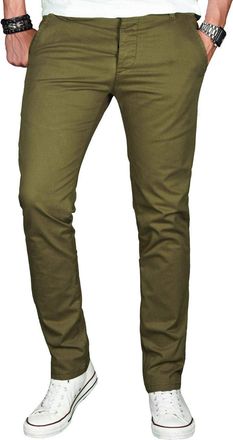 Alessandro Salvarini A. Salvarini Herren Designer Chino Stretch Stoff Hose Chinohose Regular Slim mit Elasthananteil AS024 [AS-024-Olive-W40 L34]