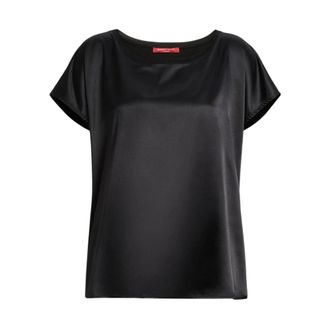 Marina Rinaldi Femme, Tops, Noir, Taille: 40 FR Elegant Satin Jersey Crewneck T-shirt