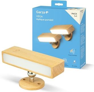 Garza 1+1 Pack Tragbare LED-Wandleuchte Vega 2W 240lm, dimmbares Licht 4000K, 3000mAh Akku bis zu 30 Tage, USB-C, kabellose Installation, helles Holzdesign