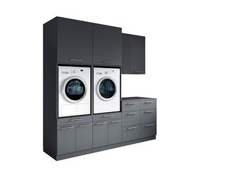 Laundreezy Waschraum Komplett-Set, Anthrazit - Modulares Schranksystem f&uuml;r Waschk&uuml;che & Hauswirtschaftsraum - 236 x 238 x 68 cm (B/H/T)