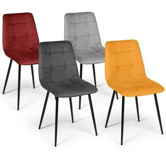 IDMarket Satz von 4 St&uuml;hlen MILA in Samt mix color vintage bordeaux, dunkelgrau, hellgrau, ockergelb