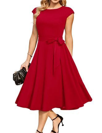 Dresstells Cocktailkleid Rot Damen Festliche Kleider 1950er Knielang Rockabilly Hochzeitkleid Abendkleid Kurz Swing Partykleid Vintage Petticoat Kleid Red L