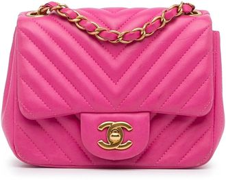 Chanel Hobo Bags - Mini Square Classic Chevron Lambskin Single Flap - Gr. unisize - in Gold - f&uuml;r Damen