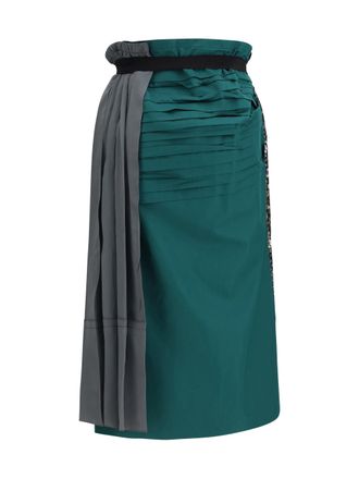Prada Womens Patchwork Midi Skirt With Panel Construction Ematite Silk