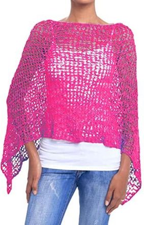 JOPHY & CO. 1511 Poncho en filet tricoté au crochet pour femme, été et printemps, léger et doux, Fuchsia, S