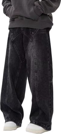 Generic Jean Baggy Y2K pour Homme, Style Hip-hop, Streetwear, Jambes Larges, Style Patchwork, Pantalon en Denim Noir, Coupe Ample