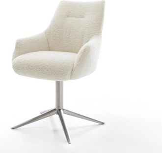 DELIFE Drehstuhl Alja-Flex mit Armlehnen Teddystoff Beige Fu&szlig;kreuz Edelstahl 360&deg; drehbar Wippfunktion Taschenfederkern, Esszimmerst&uuml;hle