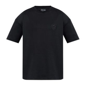 Giorgio Armani Homme, Tops, Noir, Taille: L T-shirt avec logo brod&eacute;
