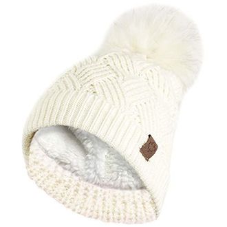 RockJock Chapeau de Tricot de c&acirc;ble de Diamant Chaud &eacute;pais de Dames avec la Doublure Thermique dours en Peluche et Le Pompon d&eacute;montable de Fausse Fourrure-Crea