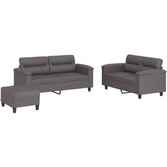 vidaXL Vidaxl - 3-tlg. Sofagarnitur mit Kissen Grau Kunstleder