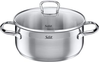 Silit Toskana Kochtopf klein 20cm, Glasdeckel, Bratentopf Induktion 2,5l, Edelstahl poliert, unbeschichtet