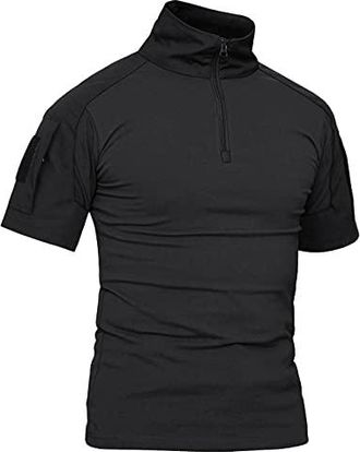 KEFITEVD T-shirt à manches courtes pour homme - Pour homme - Style militaire - Style tactique - Camouflage - Coupe ajustée - Pour lété, Noir, XXXL