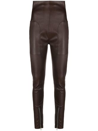 Rick Owens pantalon en cuir &agrave; coupe skinny - Marron