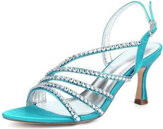 Generic Chaussures De Mariage Femmes À Talon Aiguille Mariée Talons Hauts 7Cm Bout Ouvert Sandales Talons Hauts,Blue Green,42 EU