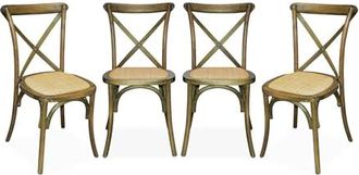 Sweeek Lot de 4 chaises de bistrot en Bois dh&eacute;v&eacute;a Marron Vieilli. Vintage. Assise en rotin. empilables