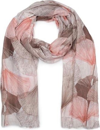 styleBREAKER Écharpe pour femmes avec motif de feuilles de ginkgo colorées et franges courtes, foulard léger, châle 01016208, couleur:Marron-Cognac